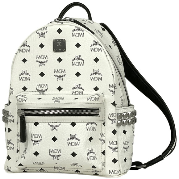 MCM | Bags | Mcm Logogram Rucksack Studded Visetos Leather White | Poshmark